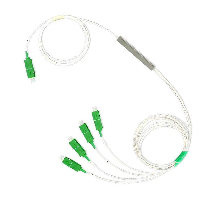 1x4 PLC Splitter, 60x7x4mm Micro/Mini, Blockless Package, 1m G.657A1 Fiber