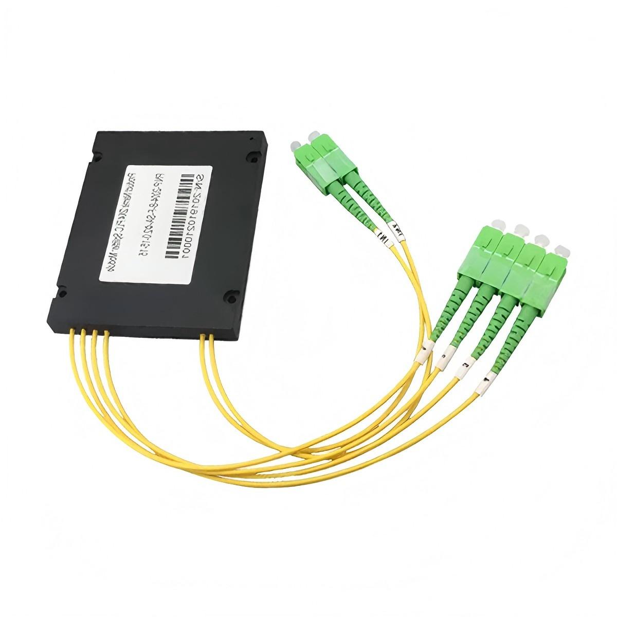 2x4 PLC Fiber Splitter, 100x80x10mm Plastic Box, 2.0mm G.657A1 Fiber, 1.5m