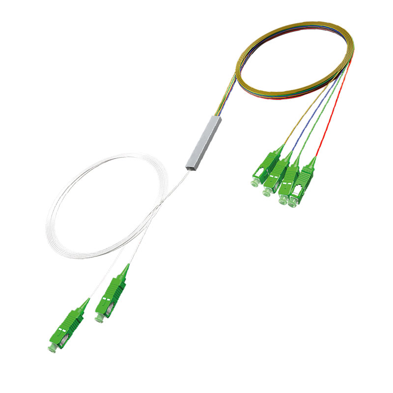 2x4 PLC Splitter, 60x7x4mm, Micro/Mini, Blockless, 1m G.657A1 Fiber